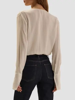 FAVORITE DAUGHTER The Stripe Jacquard Date Blouse Bodysuit