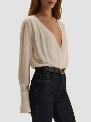 FAVORITE DAUGHTER The Stripe Jacquard Date Blouse Bodysuit
