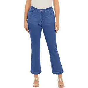 Roaman's Plus Size Classic Stretch High Rise Kick Flare Cropped Jean (plus) Medium Blue