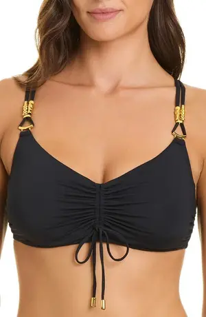 BLEU BY ROD BEATTIE Shirred Underwire D-cup Bikini Top - Black