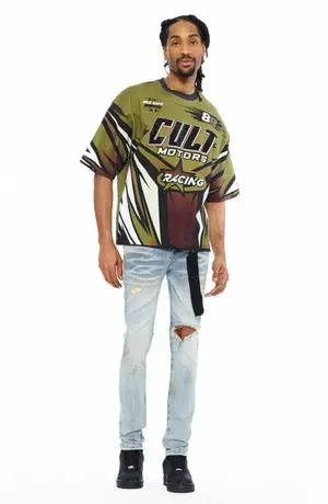 CULT OF INDIVIDUALITY Boxy Oversized Racing Graphic Top