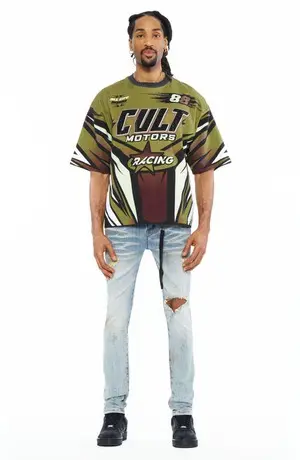 CULT OF INDIVIDUALITY Boxy Oversized Racing Graphic Top