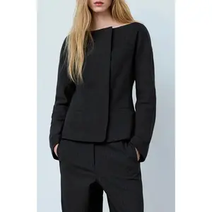 Mango Fitted Boat Neck Blazer - Grey