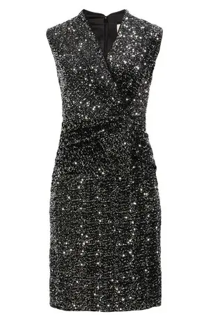 Anne Klein Twist Front Sequin Sheath Dress - Anne Black/silver
