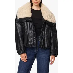Habitual Faux Leather Jacket With Faux Shearling Collar - Black