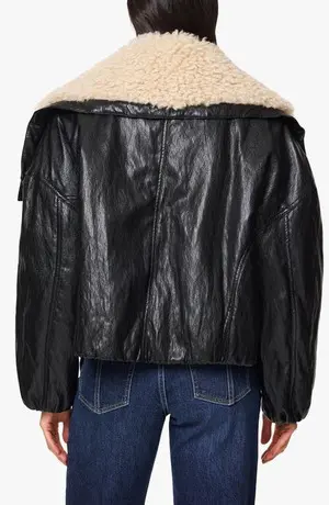 Habitual Faux Leather Jacket With Faux Shearling Collar