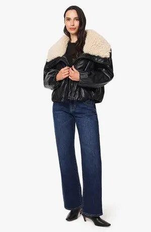 Habitual Faux Leather Jacket With Faux Shearling Collar