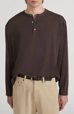 FRAME Long Sleeve Cotton Henley - Mud Grey