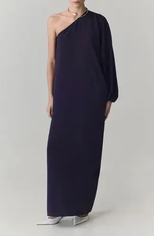 Mango Collar One-shoulder Maxi Dress - Blue