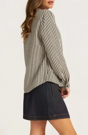 Matty M. Clover Button Front Shirt - Ivory/olive
