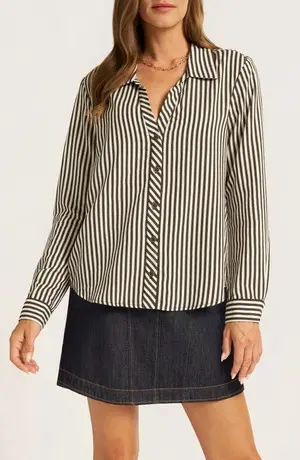 Matty M. Clover Button Front Shirt - Ivory/olive
