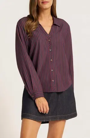 Matty M. Clover Button Front Shirt - Navy/wine