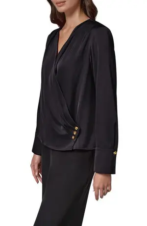 Donna Karan New York Faux Wrap Long Sleeve Top - Black