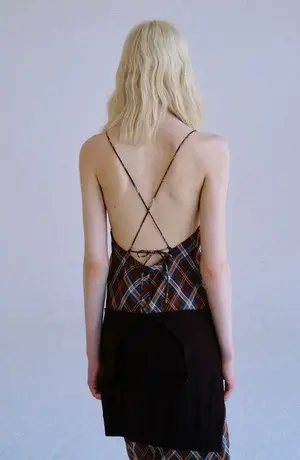 Mango Cross Back Check Midi Dress - Brown