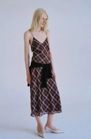 Mango Cross Back Check Midi Dress
