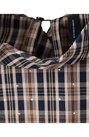 Mango Rhinestone Plaid Top