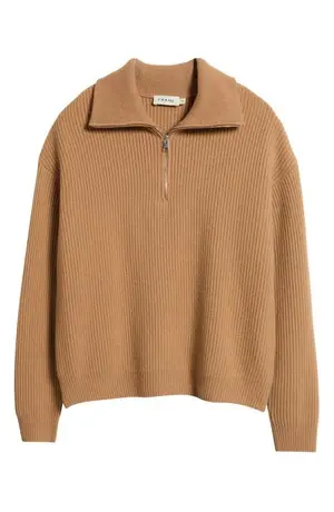 FRAME Quarter Zip Wool & Cashmere Sweater - Camel