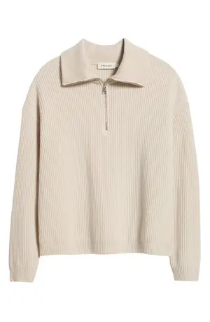 FRAME Quarter Zip Wool & Cashmere Sweater - Cream