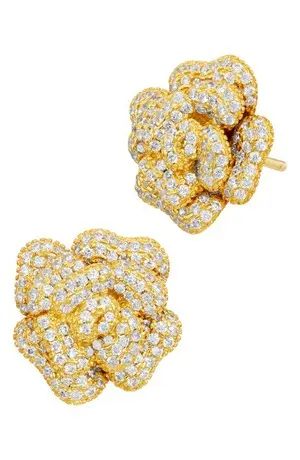 SAVVY CIE JEWELS Cubic Zirconia Pavé Flower Stud Earrings - Yellow