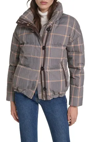 Cole Haan Plaid Down & Feather Fill Puffer Jacket