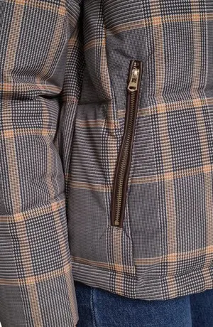 Cole Haan Plaid Down & Feather Fill Puffer Jacket