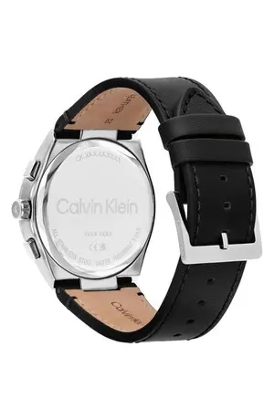 Calvin Klein Distinguish Skeleton Leather Strap Watch - Black