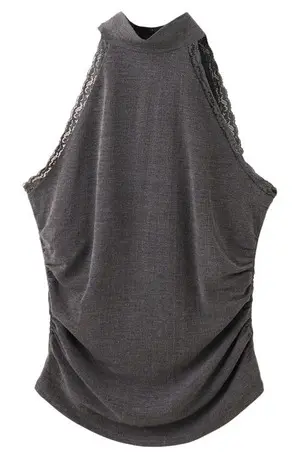 Mango Lace Trim Mock Neck Top