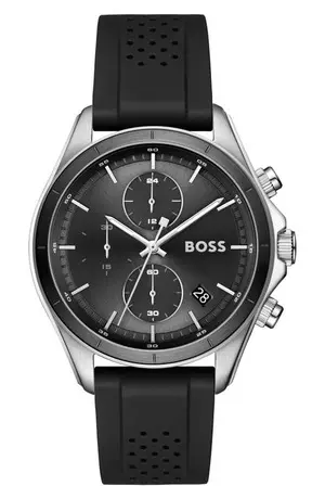 Hugo Bossletic Chronograph Silicone Strap Watch - Black