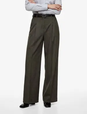 Koton High Rise Pleated Wide Leg Tailored Trousers With Belted