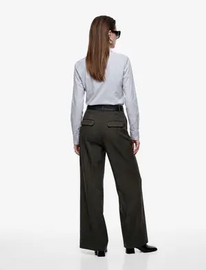 Koton High Rise Pleated Wide Leg Tailored Trousers With Belted