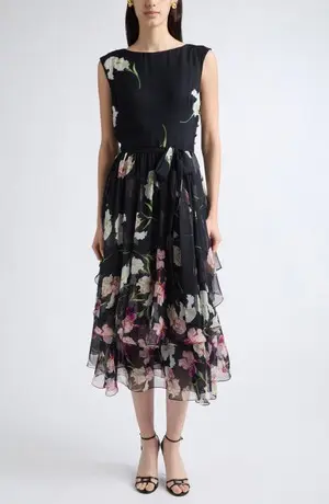 Oscar De La Renta Iris Dégradé Silk Midi Dress - Navy Multi