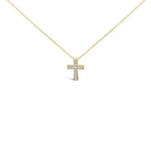 HAUS OF BRILLIANCE Gold Vermeil Inlay Diamond Accent Cross Pendant Necklace - Silver