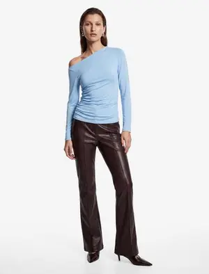 Koton Fitted Long Sleeve Crew Neck Asymmetric Top - Blue