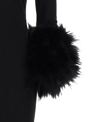 Andamane Tyla' Black Long Dress With Off-shoulder Design And Eco-fur Cuffs In Tech Fabric For - Multicolor