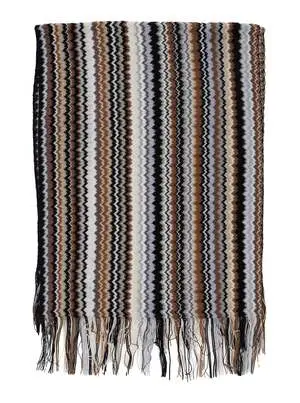 Missoni Brown Scarf With All-over Zigzag Motif And Fringed Hem In Wool Blend For - Multicolor