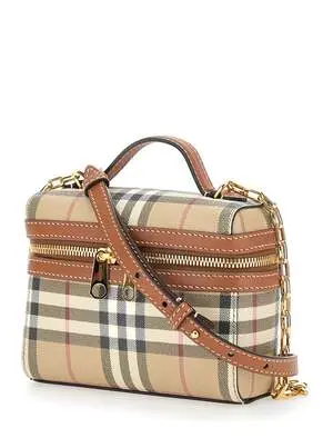 Burberry Beige Crossbody Bag With Adjustable And Removable Shoulder Strap And Check All-over Motif In Fabric For - Multicolor