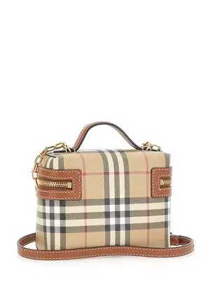 Burberry Beige Crossbody Bag With Adjustable And Removable Shoulder Strap And Check All-over Motif In Fabric For - Multicolor