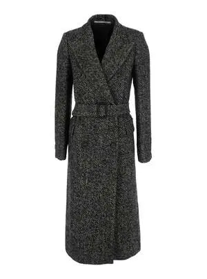 Tagliatore Jole' Grey Double-breasted Coat With Peak Revers And Front Belt In Wool And Cashmere For - Gray