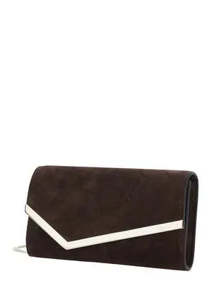 JIMMY CHOO Emmie' Brown Clutch With Chain Shoulder Strap And Logo Lettering Plaque On The Front In Suede For - Multicolor