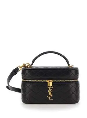 Saint Laurent Saint Laurent Women Vanity Bag 'Gaby' With Cassandre Metal Plate On Front In Black Quilted Leather For Women Multicolor