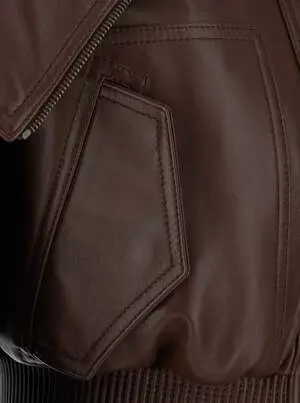 Balenciaga Brown Short Jacket With Oversized Collar And Ribbed Trims In Leather For