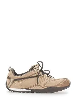 Balenciaga Radar' Beige Low Top Sneakers With Logo Patch On The Tongue In Leather - Cream