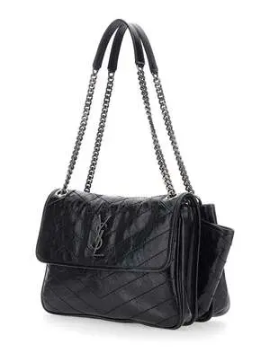 Saint Laurent Niki Tripouch' Black Crossbody Bag With Two Chain Handles And Cassandre Plaque On The Front In Leather For - Multicolor