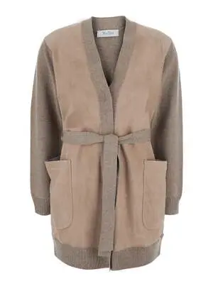 Max Mara Max Mara Women 'Oliveto' Beige Cardigan With V-Neck And Front Belt In Wool And Cashmere For Women Multicolor