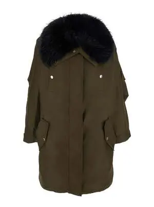 STAND STUDIO Frankie' Green Coat With Fur Collar And Side Pockets In Tech Fabric - Multicolor