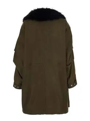 STAND STUDIO Frankie' Green Coat With Fur Collar And Side Pockets In Tech Fabric