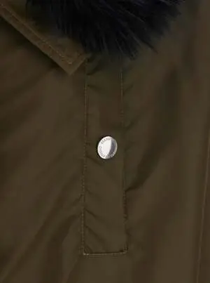 STAND STUDIO Frankie' Green Coat With Fur Collar And Side Pockets In Tech Fabric