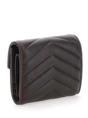 Saint Laurent Brown Multifunction Wallet With Front Plaque In Leather