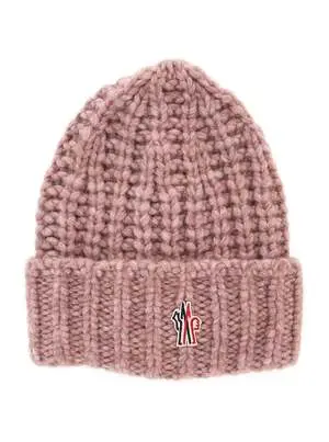 Moncler Pink Beanie With Front Logo Patch On The Front And Knit Design In Wool Blend For - Multicolor