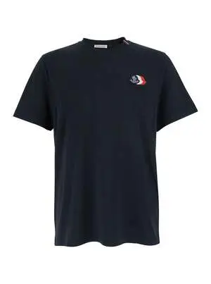 Moncler Blue T-shirt With Logo Print On The Front In Cotton For - Multicolor